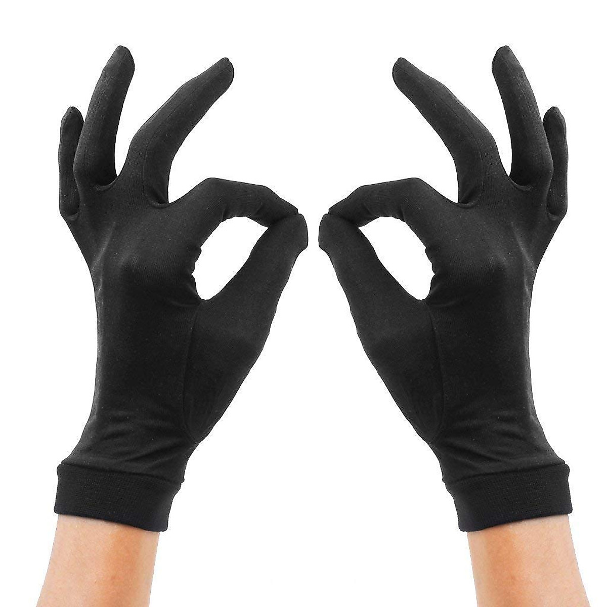 C.J.S. Women's 100% Mulberry Silk Short Gloves Liners Gloves Inner Lady's Gloves-Black
