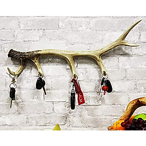 Ebros Western Rustic Hunters 6 Point Stag Deer Antler Rack Wall Hooks Decor Plaque 24"Wide Multi-Purpose Coats Hats Keys Scarves Belts Towels Pet Leashes Hangers Antlers Hook