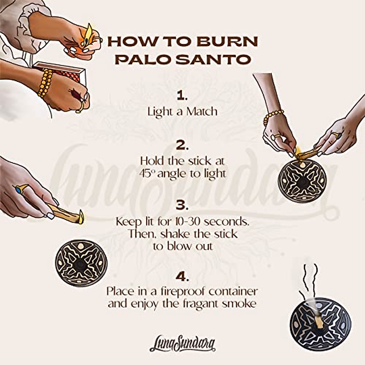 Luna Sundara - 100 g. Palo Santo Sticks from Peru Sustainably Wild Harvested Quality Hand Picked - (Approximately 12-20 Sticks) Includes a Reusable Drawstring Bag.