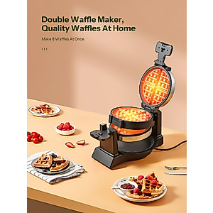 Classic Waffle Iron, Double Belgian Waffle Maker 180°Flip, 1400W Waffle Iron 8 Slices, Rotating & Nonstick Plates with Removable Drip Tray, Cool Touch Handles, Stainless Steel (8 Slices)