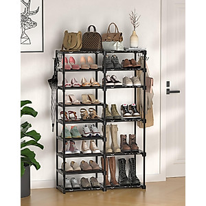 TIMEBAL 9 Tier Shoe Rack Storage Organizer for Entryway and Closet, 32-40 Pairs Shoes Shelf Organizer, Large Shoe Shelf for Boot & Shoe Storage, Stackable Shoe Rack for Garage (9 Tiers 2 Rows, Black)