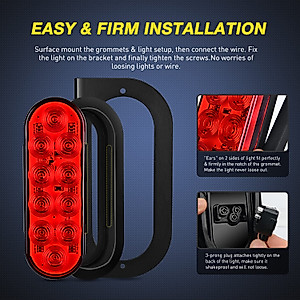 Nilight 6Inch Oval Trailer Tail Light with flush Mount Grommets Plugs w/Mounting Brackets 2PCS Red Waterproof Stop Brake Turn Trailer Lights for RV Truck, 2 Years Warranty