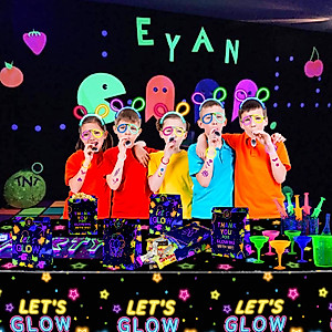 Glow Neon Party Gift Bags - 20 Pcs Goodie Bags Party Favor Bags with Stickers, Fluorescent Colored Paper Bags Treat Bags for Birthday Party Family Union, Glow in The Dark Party Supplies