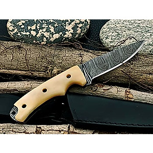 Custom Handmade Damascus Steel Hunting Knife Skinner knife Fixed Blade Knife 8 1/2'' Overall Camel Bone with Sheath BW-4145