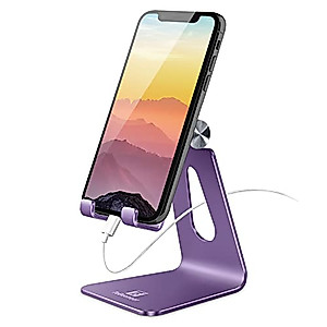 Tobeoneer Adjustable Cell Phone Stand Desk Phone Holder, Mobile Phone Cradle Dock for iPhone 13 12 11 Pro X XS 8 7 6 6s Plus 5 5S Samsung Huawei All Smartphones (Purple)