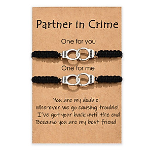 MANVEN Best Friend Friendship Bracelets for 2 Partners in Crime Bracelets for 2 Guy Best Friend Handcuff Matching Bracelet for Women Men Bestie