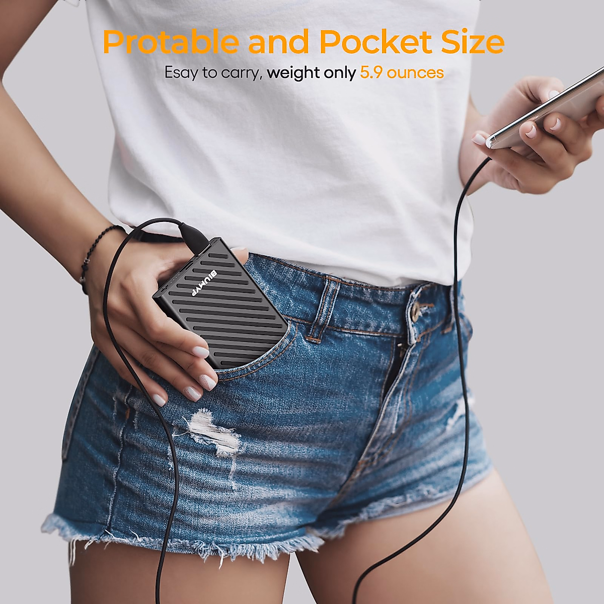 BIUMVP Heated Vest Battery Pack,10000mAh 5V 2A Power Bank Specially Designed for Heated Jacket, Heated Clothes,Heated Coat,Heated Pants.