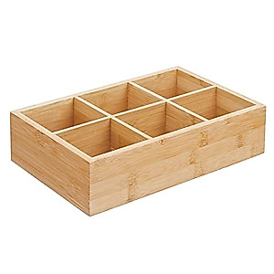 mDesign Bamboo Tea & Food Storage Organizer Container Box - Wooden Holder Case for Tea Bags, Coffee, Snacks, Sugar, Sweeteners, and Small Packets - Echo Collection - Natural Wood