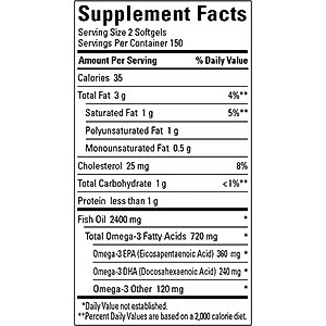 Nature Made Burp Less Fish Oil 1200 mg, Fish Oil Supplements, Omega 3 Fish Oil for Healthy Heart Support, Omega 3 Supplement with 300 Softgels, 150 Day Supply