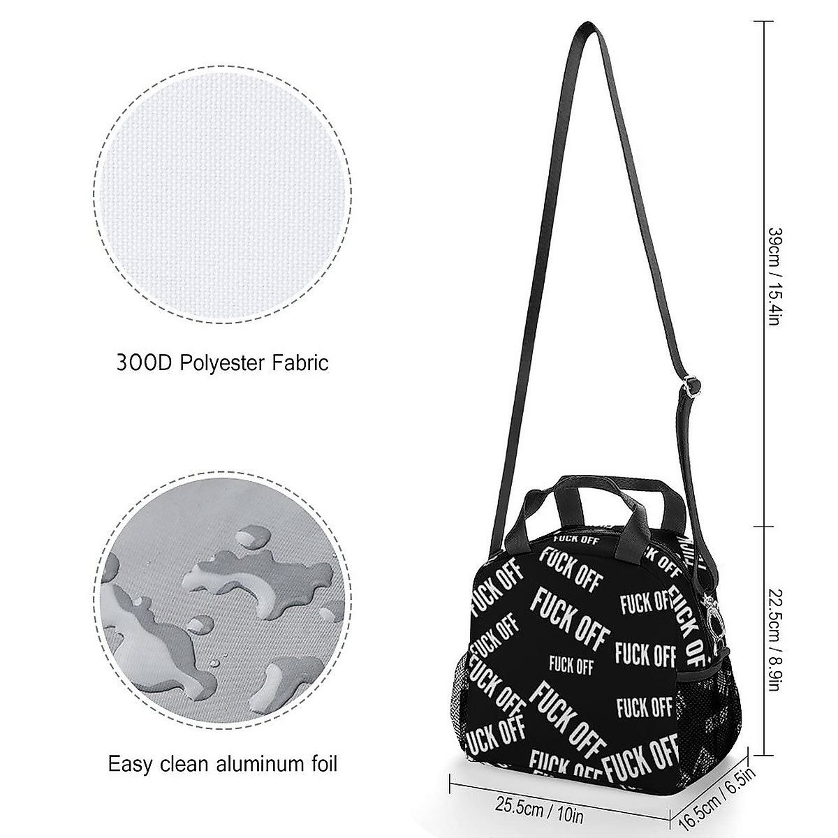Fuck Off Lunch Box Storage Bag Leakproof Cooler Tote Shoulder Handbag All Over Print