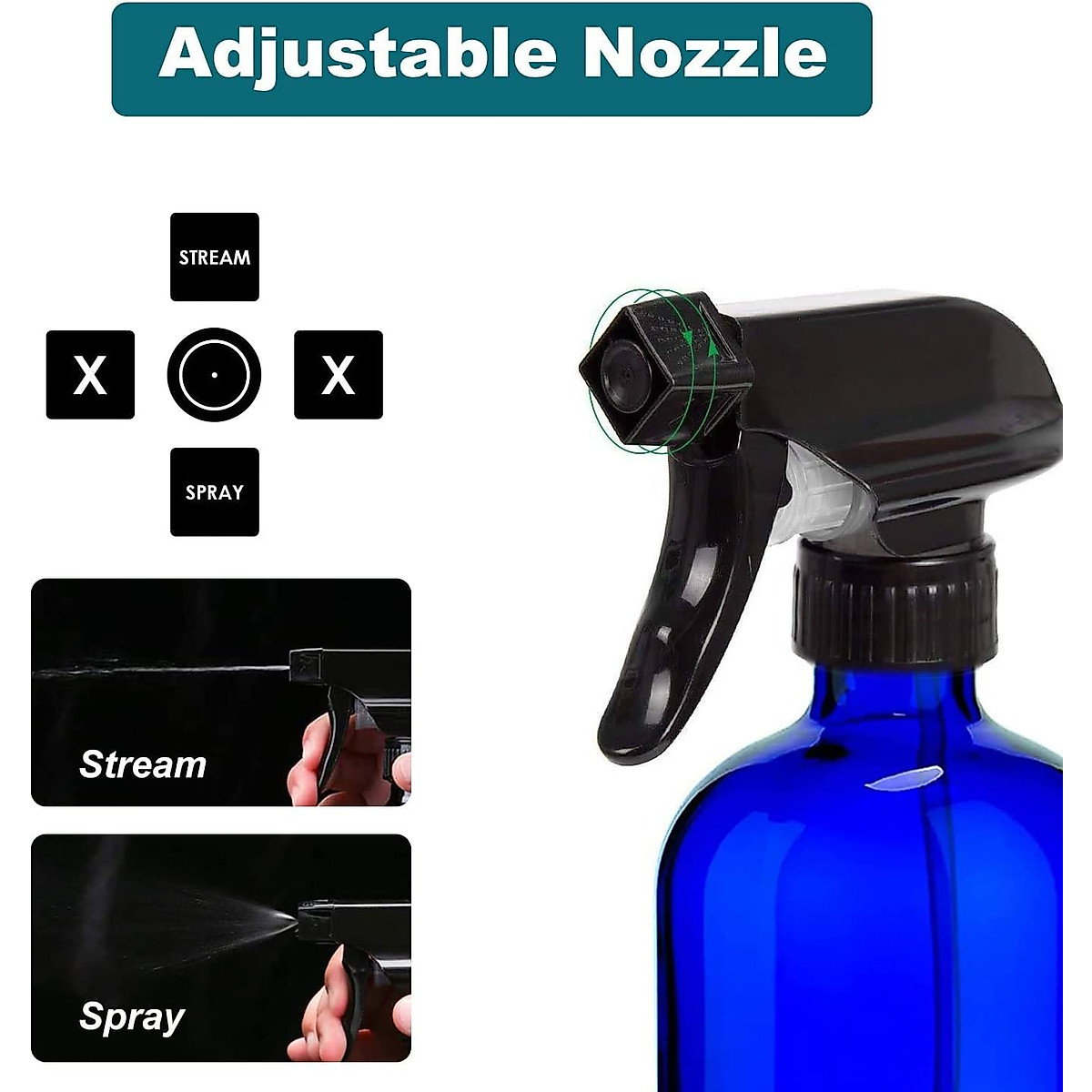 YUNFOOK 3Pcs Trigger Sprayers Replacement Spray Nozzles, Spray Bottle Nozzle with Mist Stream Sprayer for 8oz/16oz Glass Spray Bottles