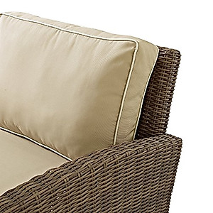 Crosley Furniture Bradenton 4-Piece Outdoor Loveseat Patio Furniture Set, Wicker Conversation Sets for Porch, Brown with Sand Cushions