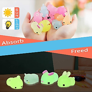 POKONBOY 23 Pack Squishies Mochi Squishy Toys Glow in The Dark Party Favors for Kids - Mini Kawaii Squishies Mochi Animals Stress Relief Squishy Pack Squishy Cat Squishys with Storage Box