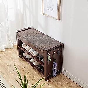 ZLELOUY Shoe Rack Shoe Bench For Entryway Hallway 2-Tier Bamboo Cushion Shoe Storage Shelf…