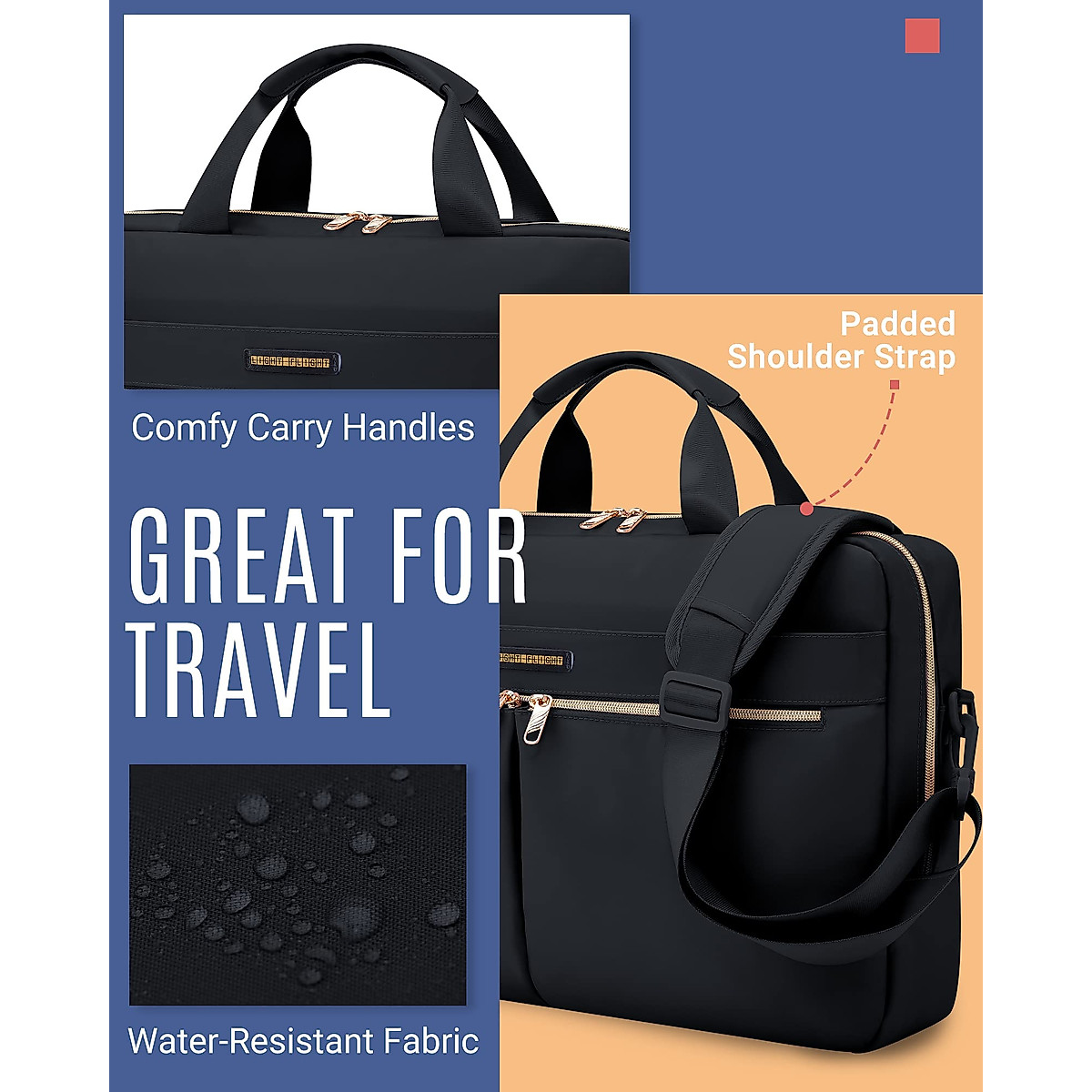 LIGHT FLIGHT 17.3 Inch Laptop Bag, Travel Business Briefcase,Water-Repellent Shoulder Messenger Bag,Large Computer Bag for Men and Women Work Office,Nylon,Black