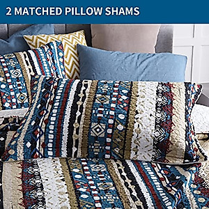 ENJOHOS Boho Striped Cotton Quilt King Size Sets - King Quilt Set for All Season, Lightweight Boho Quilts Bedding Set with 2 Pillow Shams