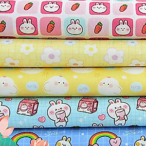 TINGCHAO Pure Cotton Fabric Simple Cartoon Cute Little Animal Rabbit Shiba Inu Sushi Drink Pattern Handmade Crafts Cloth for Sewing Girl Shirt Headband 130X50cm,A