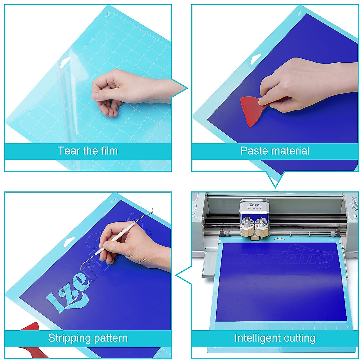 Lzerking Cutting Mat for Cricut 7 Pack Accessories and Supplies Light Replacement Blue Cut Pads Cricket Cards for Cutting Machine Maker/Maker 3/Air/Air 2 with Scraper Pick Needle for DIY Project