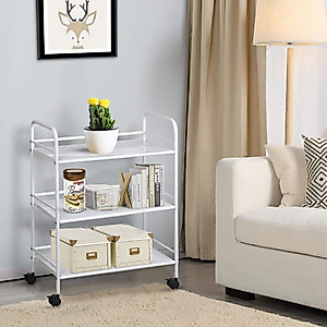 Yaheetech 3 Tier Durable Metal Multi-Purpose Rolling Utility Cart, Rolling Storage Craft Cart Kitchen Cart with Handle and Locking Wheels for for Office Bathroom Kitchen Laundry, White