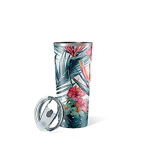 Bougie Hibiscus Insulated Tumbler, Gift Tube, 22-Ounces, Stainless Steel, Multicolor, Kitchen Décor