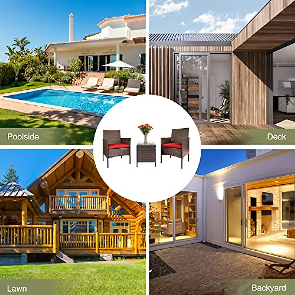 3 Pieces Patio Furniture Sets PE Rattan Wicker Chairs with Table Outdoor Garden Porch Furniture Sets Bistro Set Conversation Sets Garden Furniture for Yard Backyard Lawn Porch Poolside Balcony