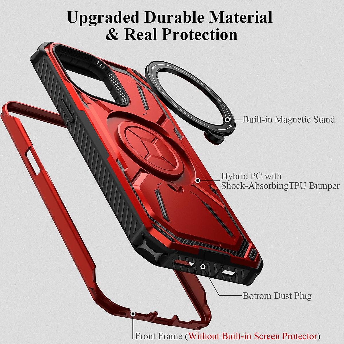MMHUO 360°Rotatable Magnetic Ring for iPhone 14 Pro Max Case with Invisible Stand,[Compatible with MagSafe] Military Grade Drop Tested Heavy Duty Protective Case for iPhone 14 Pro Max,Red