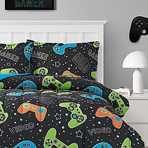 Home Resort Video Gamer Set Black 3-Piece Ultra Soft Microfiber Comforter Set - Full