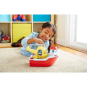 Green Toys Rescue Boat with Helicopter Red, 1 EA