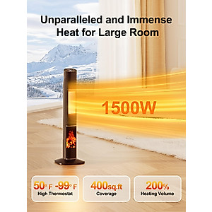 Uthfy Space Heaters for Indoor Use, 32" Electric Heater With Flame for 400 Sq.ft Large Room, 1500W Portable Tower Ceramic Room Heater With 24 H Timer, Remote, 80°Oscillation, 3 Modes for Bedroom