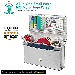 nuoku Women Small Crossbody Bag Cellphone Purse Wallet with RFID Card Slots 2 Straps Wristlet, M Size Silver