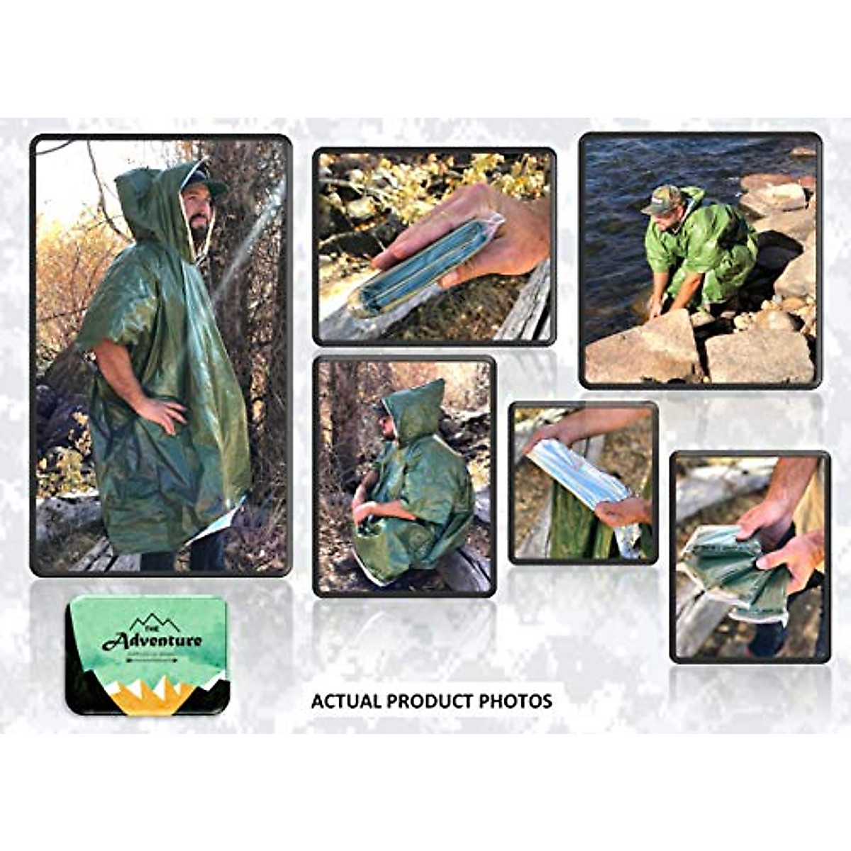 Emergency Blanket & Rain Poncho - 4 Pack, Mylar Thermal Survival Gear for Heat Retention - Lightweight - Army Green - Adventure Supply Co.