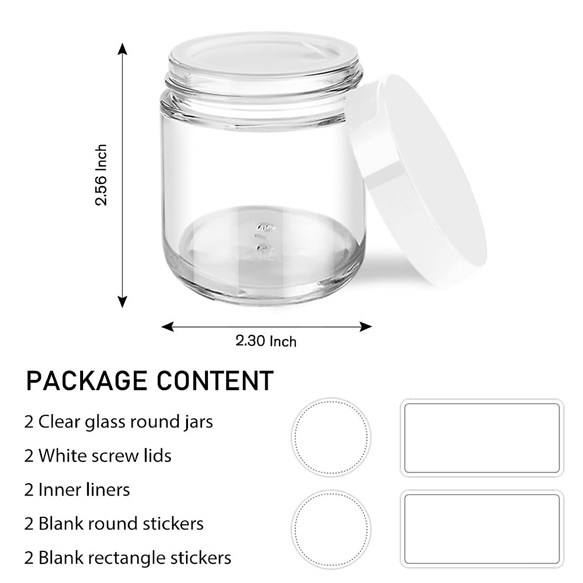 2 Pack Small Glass Jar with Lid, Tecohouse 4 oz Glass Jars with Stickers, Glass Lotion Jars with Lids & Inner Liners, Toiletries Container for Slime, Makeup, Cream, Lotion, Cosmetic