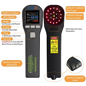 ZJKC Cold Laser Therapy Device for Muscle & Joint, 4x808nm+16x650nm, Pain Relief, Accelerate Healing, Home Light Therapy for Dogs, Cats, Horses and Animals(Black)