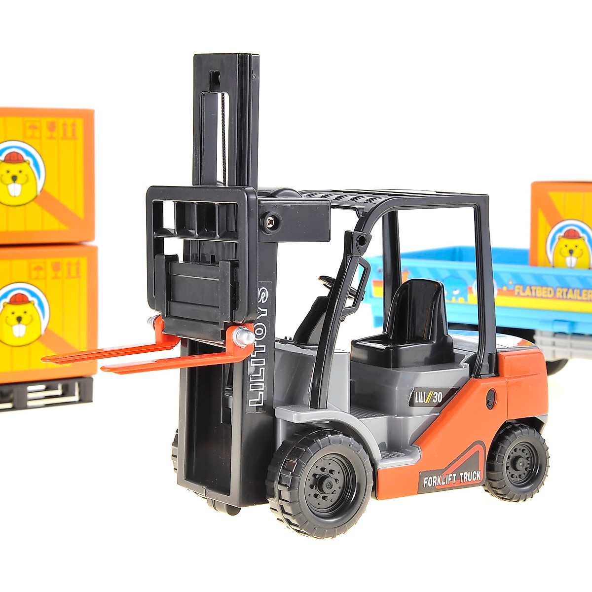 PowerTRC Forklift & Truck Play Set Friction Powered | Warehouse,Construction Pretend Toy Set, Toddler Cars Trucks | Gifts Toy Boys Ages 3-5,6,7,8,9+