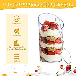 Nuogo Mini Plastic Dessert Cups with Spoons Include 3 Oz Square Appetizer 2.5 Slanted Round Parfait Mousse Ice Cream Bar Supplies Small Clear Bowls for Party Wedding (100 Pcs)