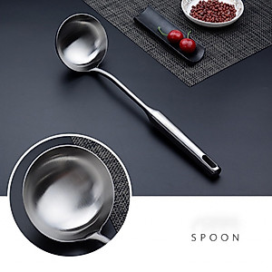 304 Stainless Steel Soup Spoon Cooking Spoon for Kitchen, Metal Soup Ladle,[Rustproof, Heat Resistance, Integral Forming], with Ergonomic Round Long Handle, 13.9 Inches1 Pack (Color:Silver)