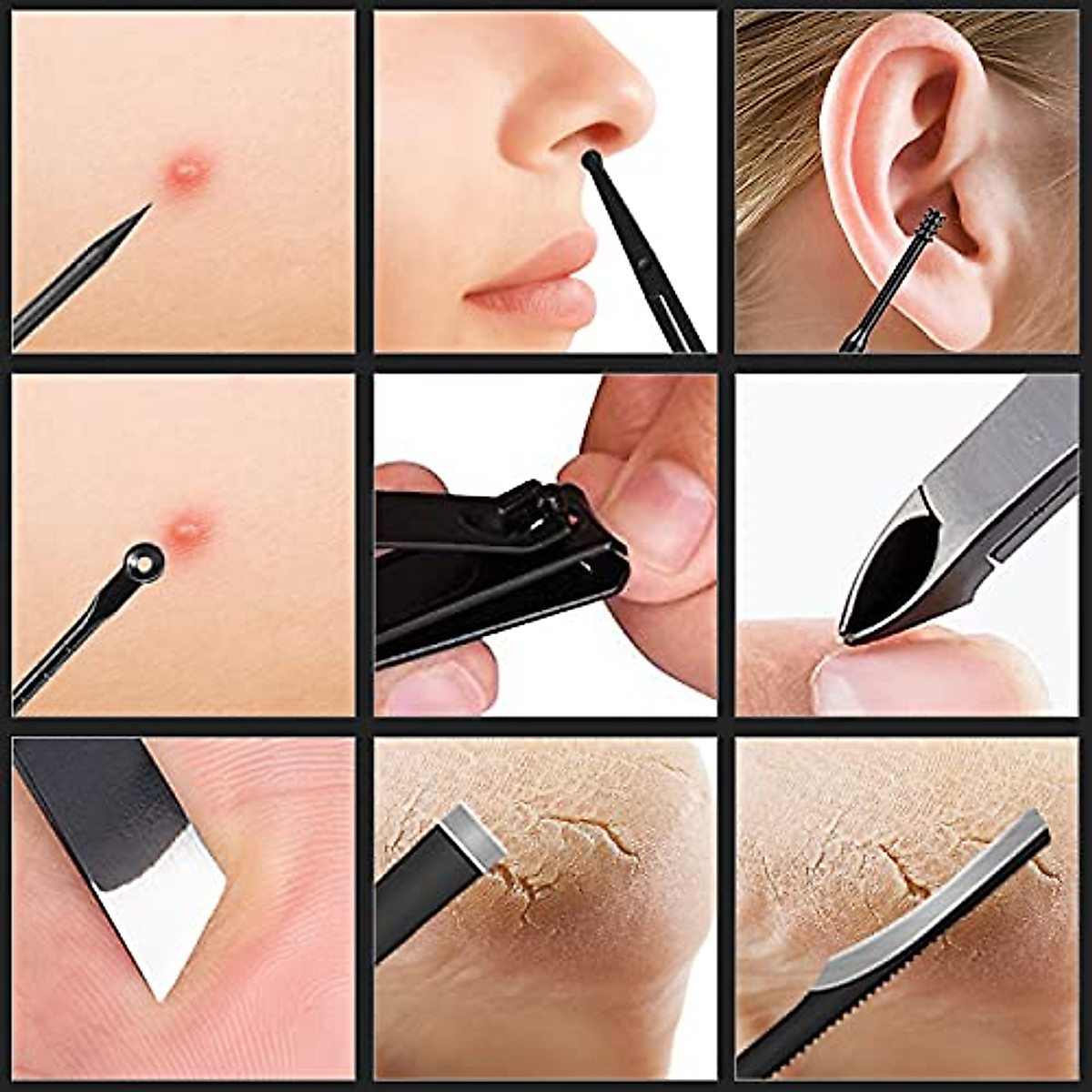 Manicure Set Professional Nail Clippers Kit Pedicure Care Tools- Stainless Steel Grooming Kit 18Pcs for Travel or Home (Black/Pink)