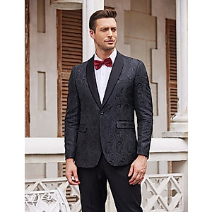 COOFANDY Mens Floral Tuxedo Jacket Paisley Shawl Lapel Suit Blazer Jacket for Dinner,Prom,Wedding Black