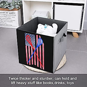 Lacrosse USA Flag Storage Bin Foldable Cube Closet Organizer Square Baskets Box with Dual Handles