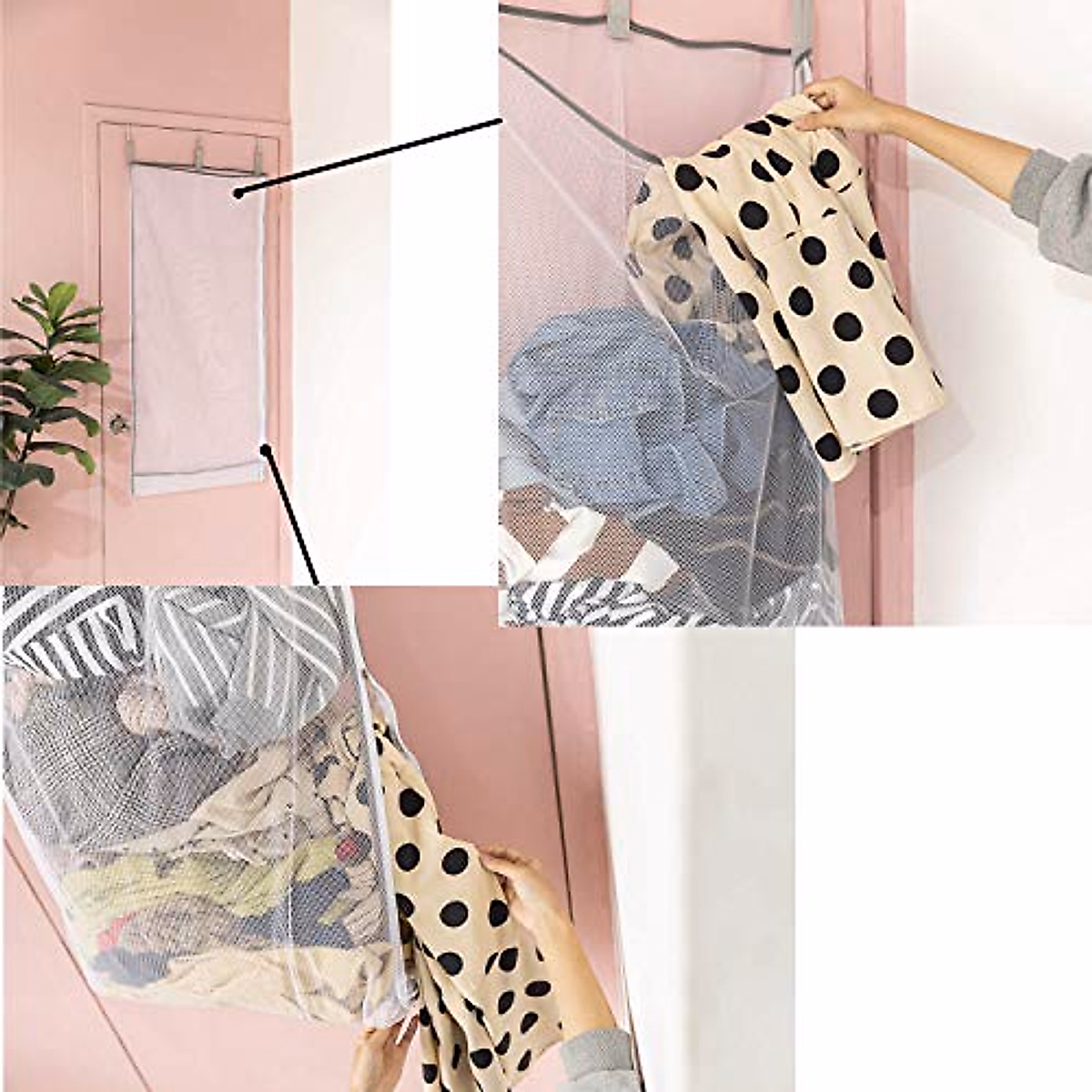 ALYER Ultra Large Door Hanging Mesh Laundry Hamper Basket,Collapsible Stuffed Animal Storage Bag Organizer (Gray)