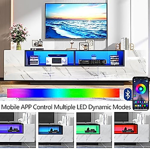 Uspeedy 70in White TV Stand for 75/80 inch TV,Modern LED TV Stand,High Gloss Entertainment Center with Large Storage Drawer,APP RGB Light,TV Console,Television Stands for Living Room(Marbling)