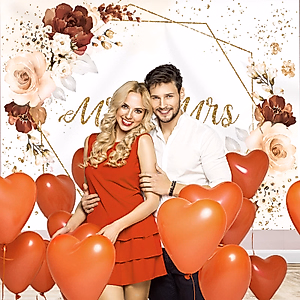 Rsuuinu Mr & Mrs Engagement Decorations Backdrop for Couples Pink Floral Wedding Bride and Groom Engaged Ceremony Anniversary Backdrops Bridal Shower Supplies Photo Booth Props Background 7x5ft