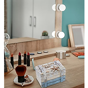 CoTa Global Coastal Horizon Wooden Jewelry Box - Handcrafted Nautical Trinket with Seashell and Starfish Decorations, Accent Tabletop Home Decor, Jewelry Storage - 4.25 Inch