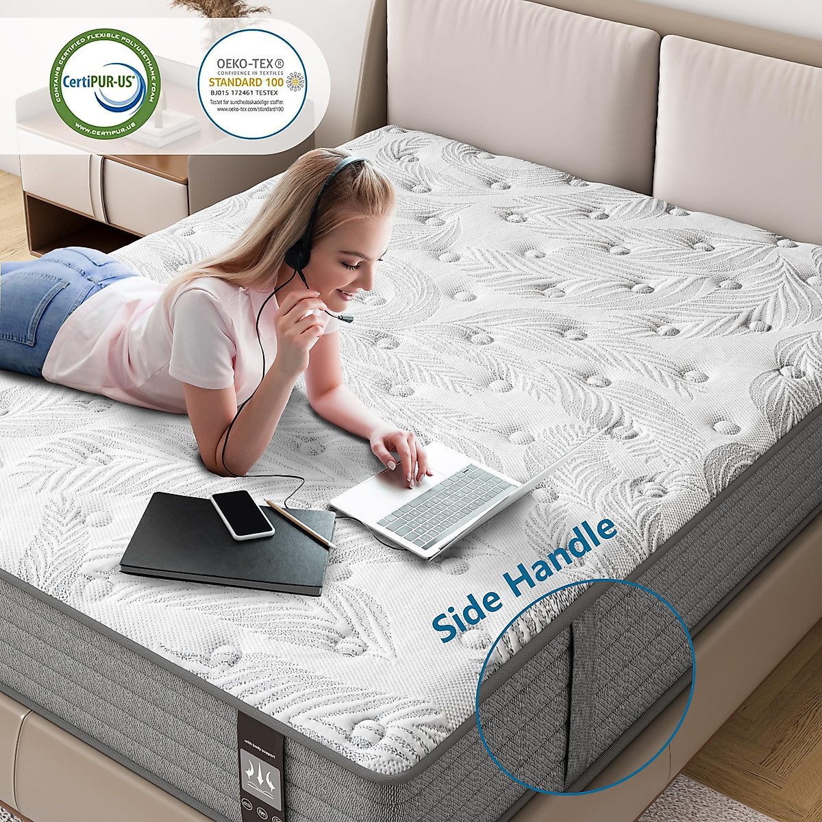 JYYA88BB Full Size Mattress 12 Inch, Full Size Memory Foam Mattress, Hybrid Full Mattress in a Box with Independent Spring/Handle Design/Medium Firm Mattress/Pressure Relief/CertiPUR-US Certified