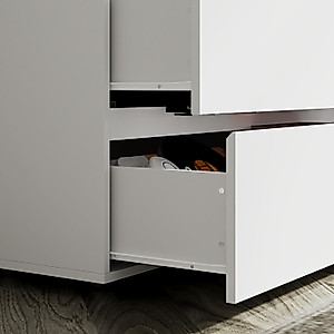 AIEGLE 6 Drawer Dresser for Bedroom, White Handle-Free Dresser Chest with Pop-Out Drawers, Wood Storage Chest of Drawers for Bedroom Organize (59" W x 15.7" D x 32.3" H)