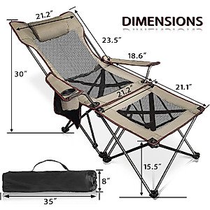 YDY+YQY Camping Lounge Chair,Portable Lounge Chair with Cup Holder and Pillow,Adjustable Chaise Lawn Chair with Footrest for Outdoor Indoor Office Beach Camp Picnic (Grey)