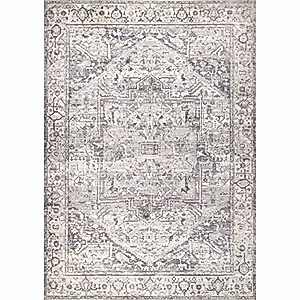 nuLOOM Brielle Machine Washable Vintage Medallion Runner Rug, 2' 6" x 8', Grey