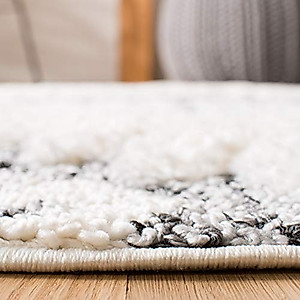 SAFAVIEH Moroccan Tassel Shag Collection 8' x 10' Ivory/Grey MTS652F Boho Non-Shedding Living Room Bedroom Dining Room Entryway Plush 2-inch Thick Area Rug