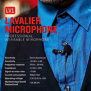 Xvive LV1 Lavalier Microphone Lav Mic Omni-Directional Lapel Microphone for Wireless Lavalier Microphone,Audio Recorder