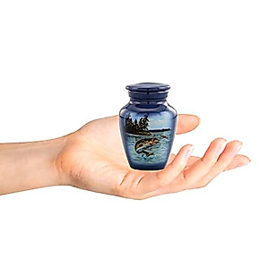 Immortal Memories Bass Fishing Keepsake Urn - Bass Fish Keepsake Cremation Urn for Ashes - Mini Fishing Urn - Handcrafted Bass Fish Sharing Urn Blue BU-K 0